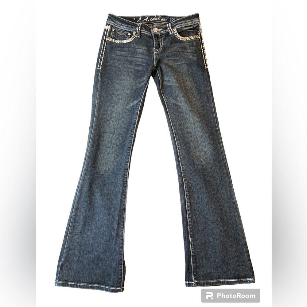 La Idol Boot Cut Bedazzled Thick Stitch Boot Cut Jean… - Gem